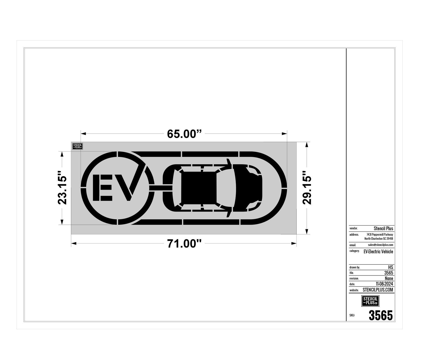 EV w/ Car Station Pavement Marking Stencil — Stencil Plus