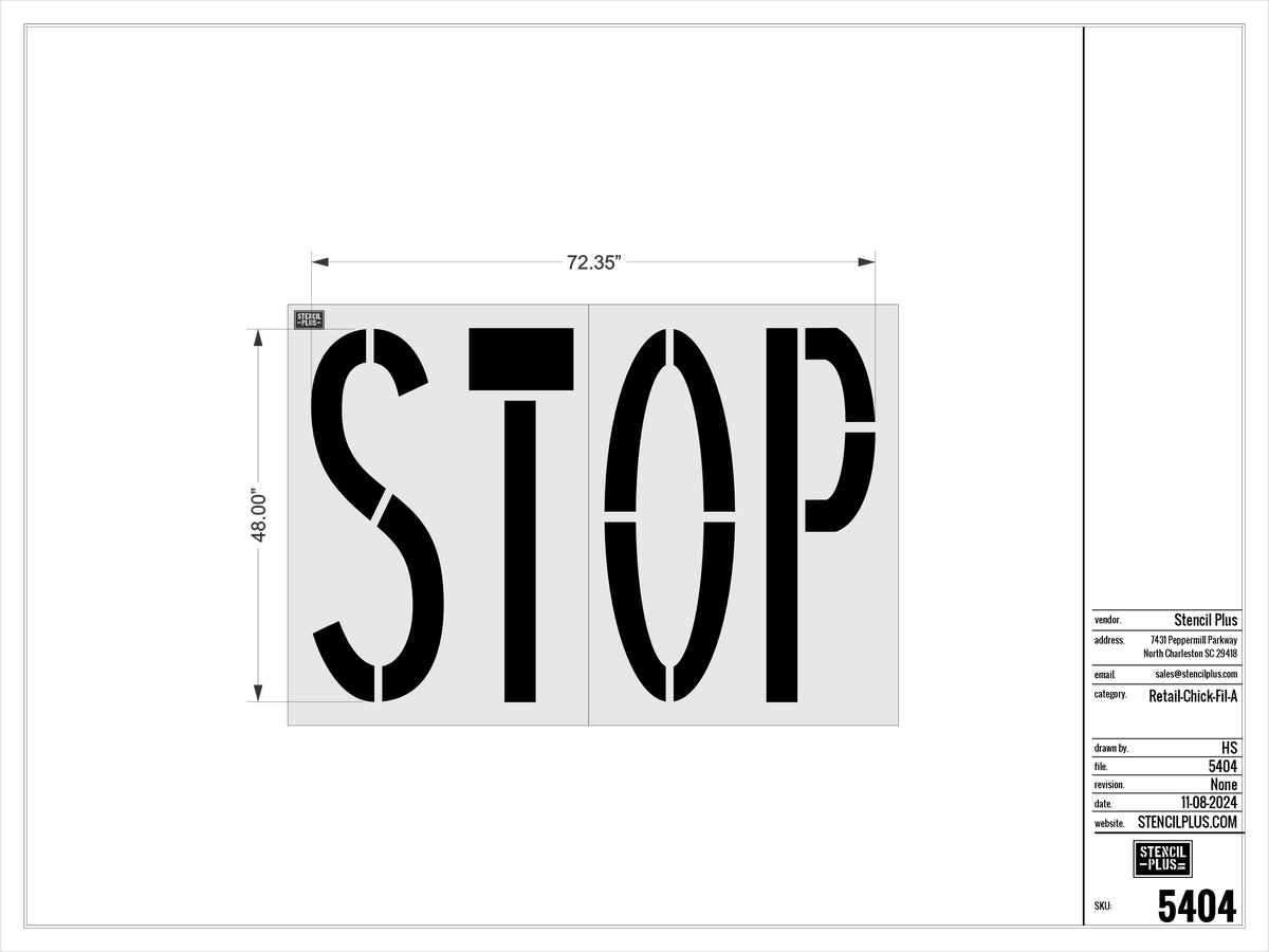 Chick-fil-A 48" STOP Stencil/Pavement Marking/ Parking Lot — Stencil Plus