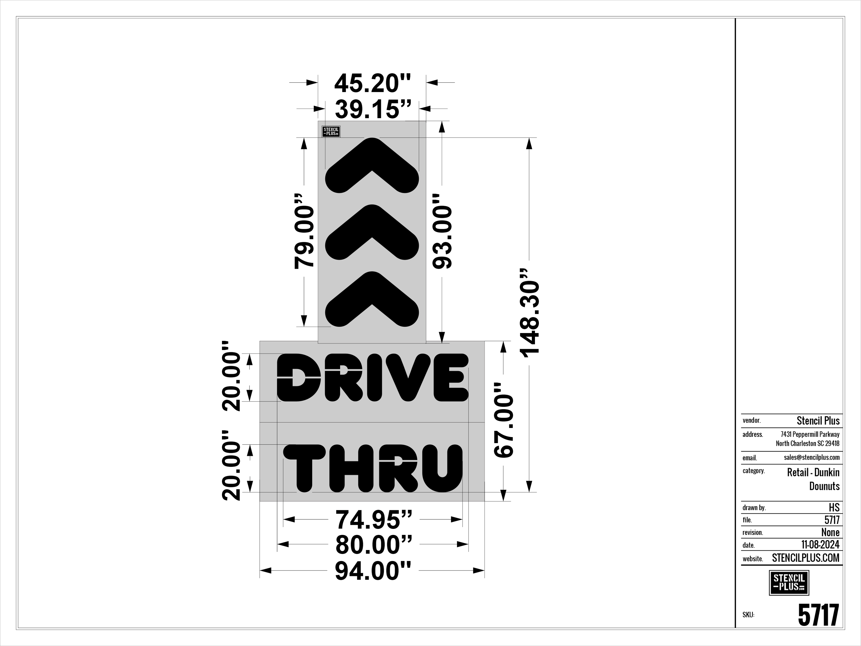 Dunkin Donuts-DRIVE THRU w/ TRIPLE CHEVRON Pavement Marking Stencil ...