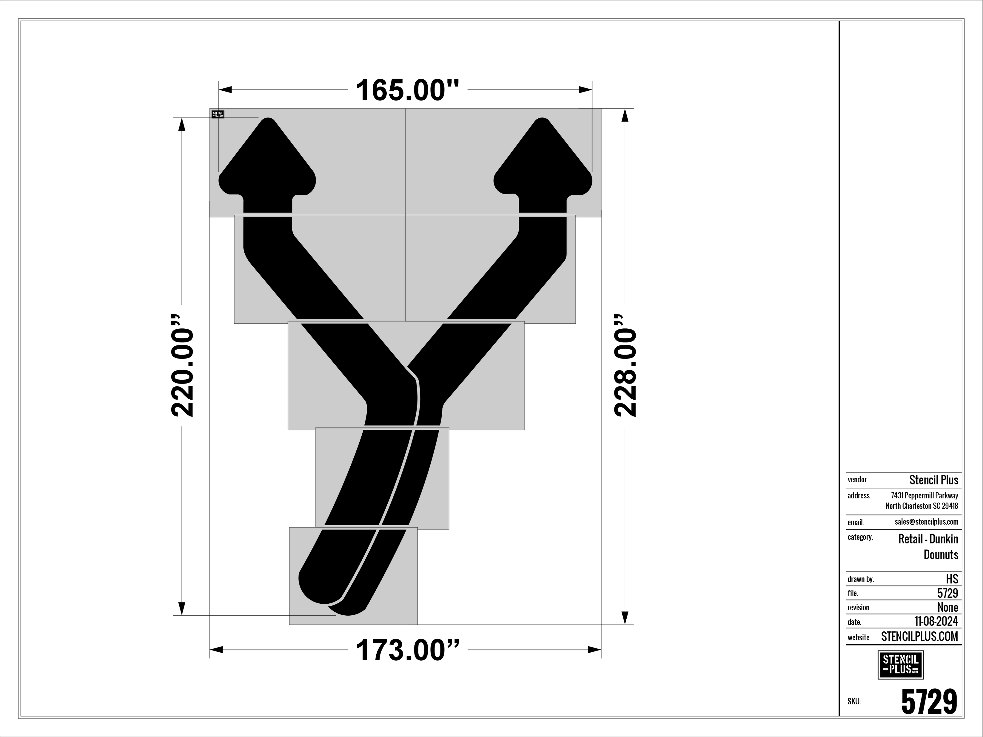 Dunkin Donuts-220" DOUBLE DRIVE THRU MERGE ARROW Pavement Marking Sten ...