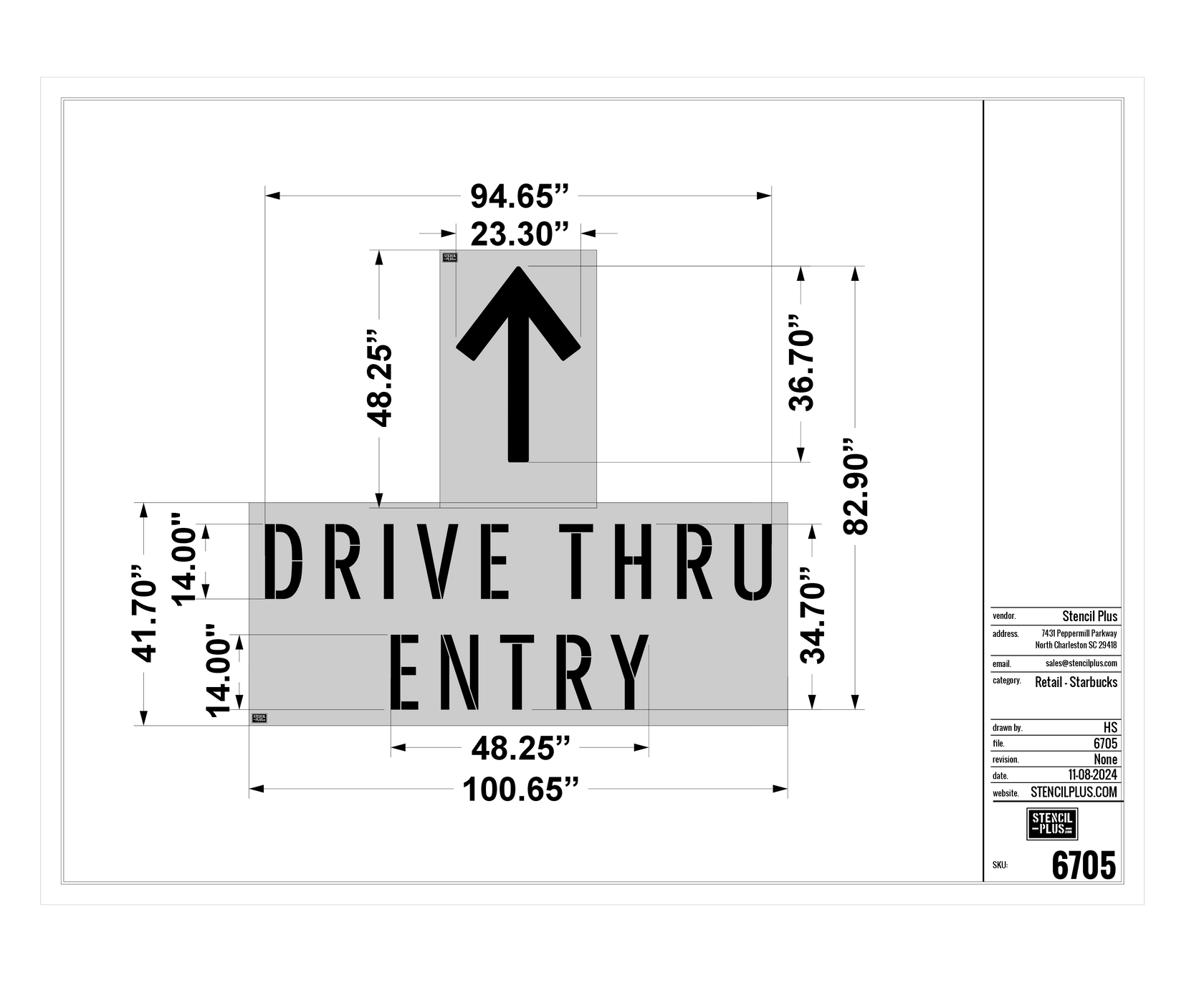 Starbuck's 14" Drive Thru w/ Arrow Pavement Marking Stencil — Stencil Plus