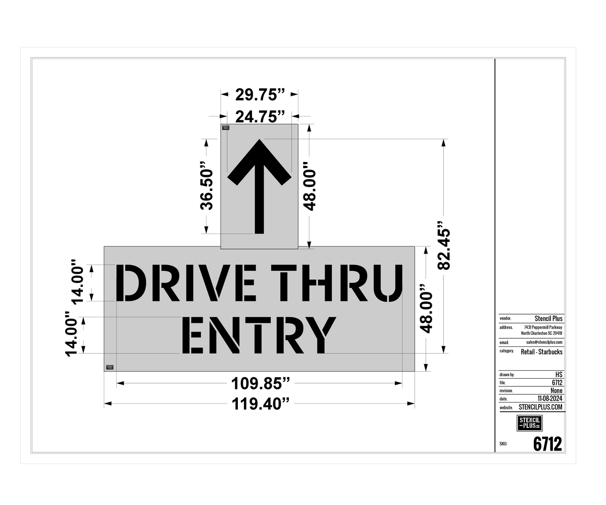 Starbuck's 14" DRIVE THRU ENTRY w/ ARROW Pavement Marking Stencil ...